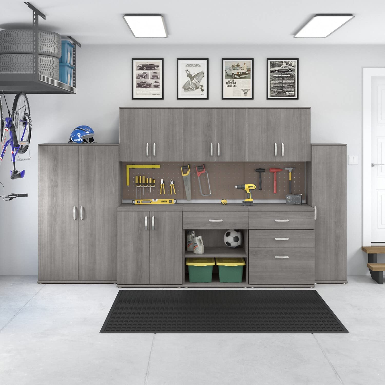 Bush Business Furniture Universal 8 Piece Modular Garage Storage Set with Floor and Wall Cabinets, Platinum Gray