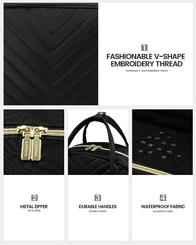 LOVEVOOK Quilted Laptop Backpack for Women, Large Capacity Travel Backpack with Luggage Strap, Stylish Women Backpack with USB Port, Waterproof Anti-Theft Work Backpack for Business Casual Black