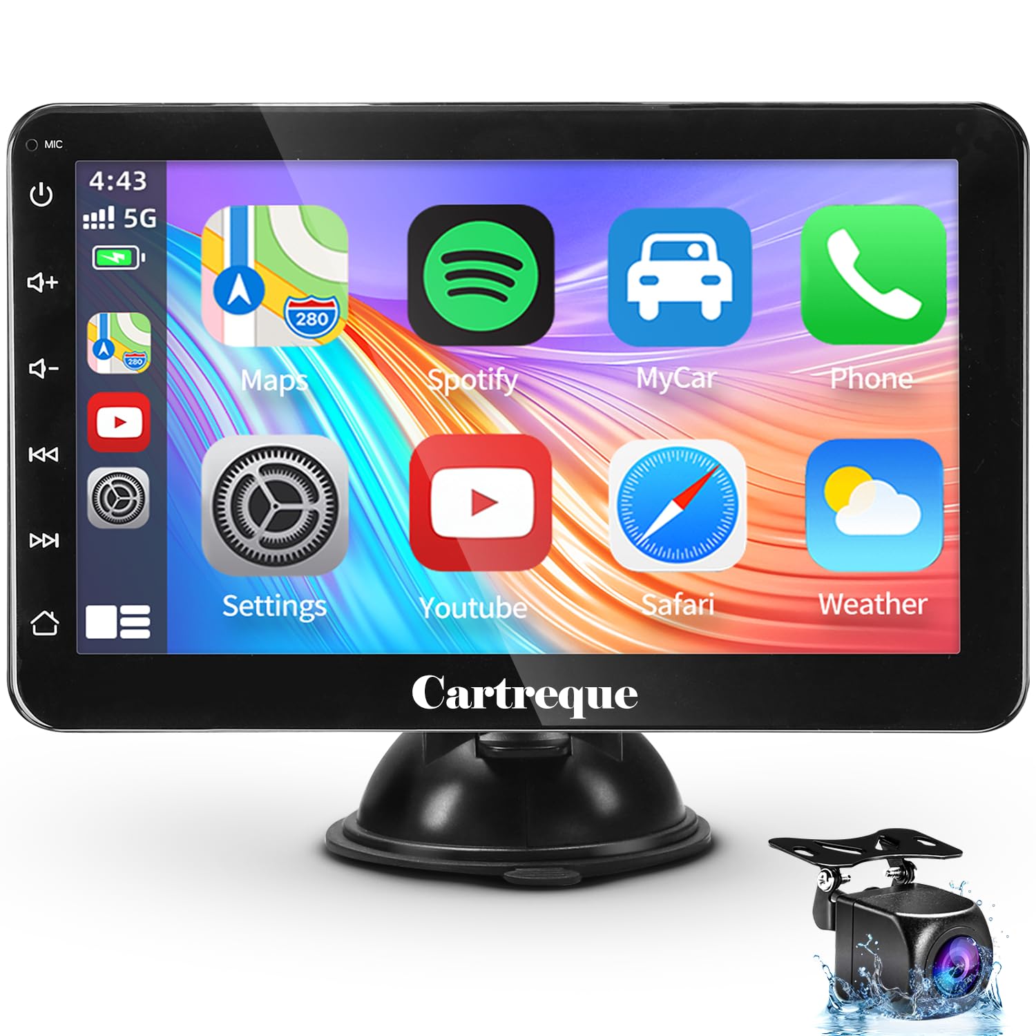 Cartreque Portable Car Stereo Wireless Apple CarPlay Dash Mount & Android Auto, Drivemate, 7-Inch FHD Touchscreen Car Audio Receiver, Bluetooth Handsfree, Car Buddy, AHD Backup Camera, AUX/AV in/USB