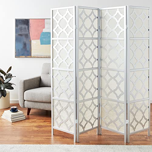 Roundhill Furniture Quarterfoil Infused Diamond Design 4-Panel Room Divider, Silver