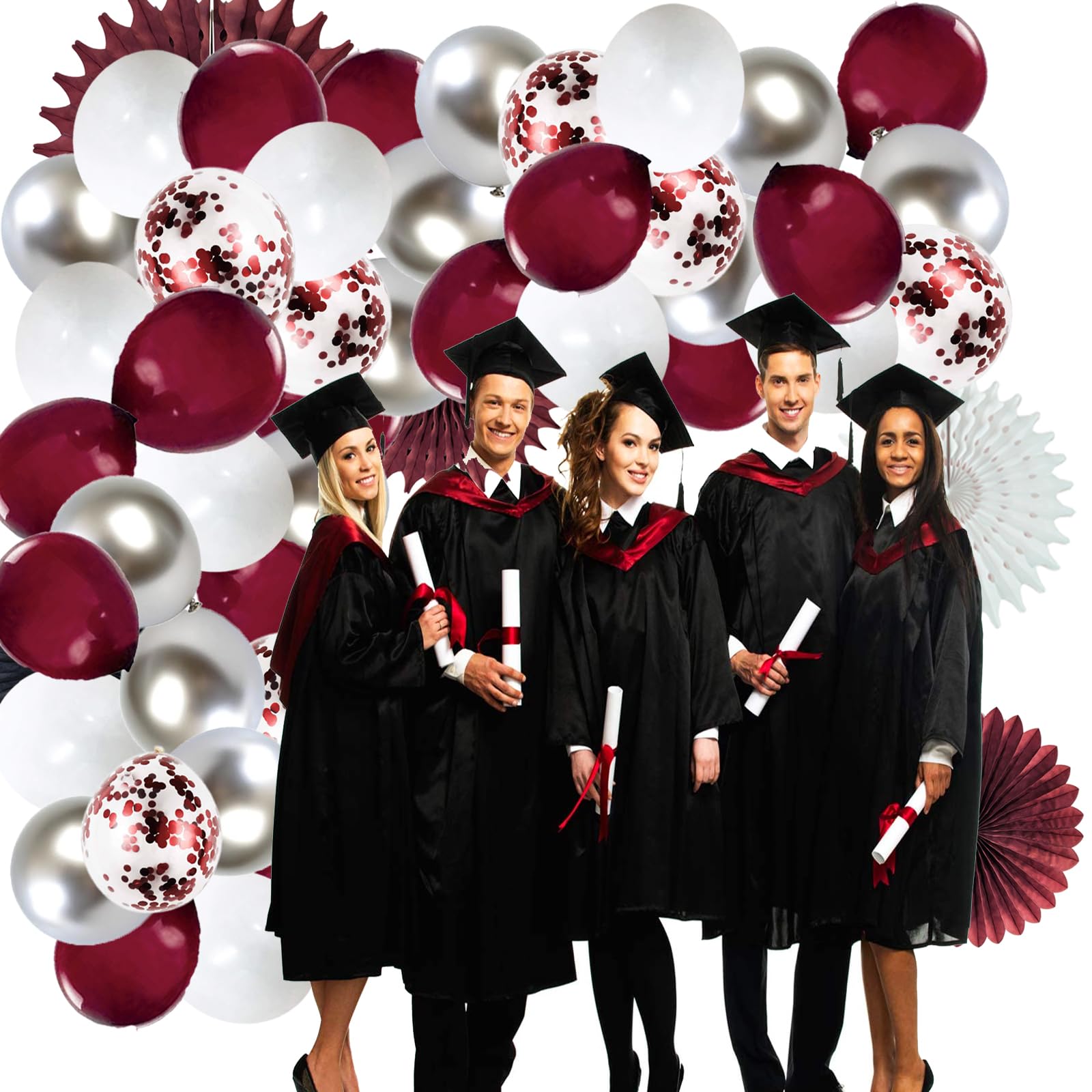 Graduation Party Decorations Maroon Silver 2024/Burgundy Graduation Decorations Class of 2024 Burgundy White Silver Balloons Maroon Silver Balloons 60Pcs Burgundy Silver Birthday Wedding