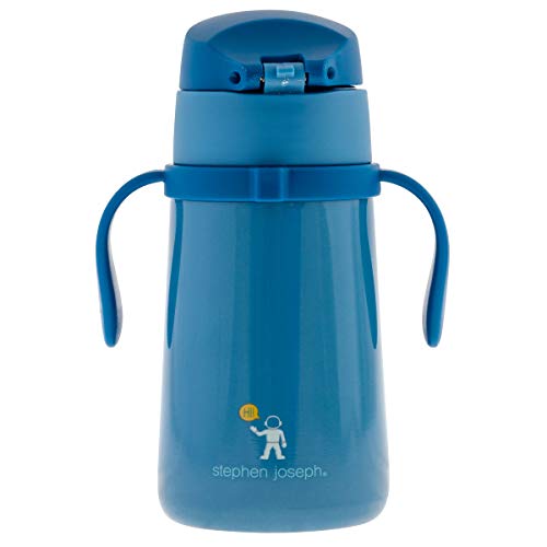 Stephen Joseph, Stainless Steel Double Wall Bottle with Handles and Weighted Straw, Training Cup, Space
