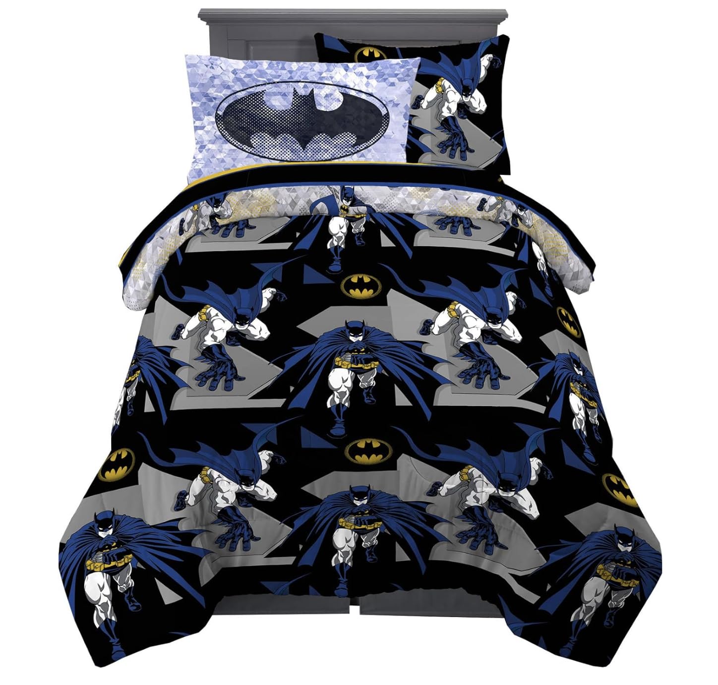 Franco Manufacturing Co. Inc. Batman 6 Pieces Twin Bed in a Bag Bedding Set, Blue, Black, Gray