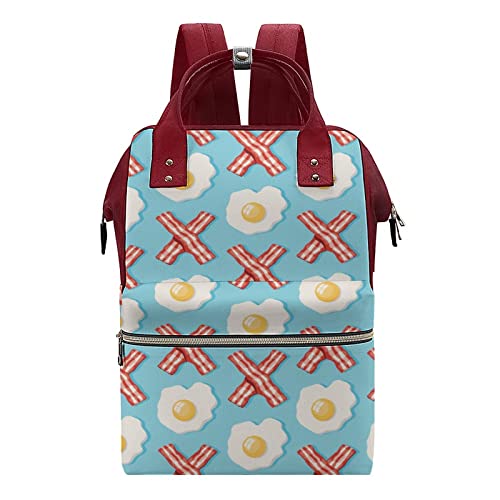 Eggs Bacon Diaper Bag Backpack Large Capacity Mommy Bags Multifunction Nappy Bag Travel Back Pack Red-Style