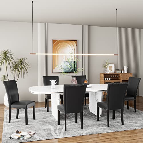 LEEMTORIG Parsons Chairs Faux Leather Dining Chairs Set of 2, Upholstered Mid Century Modern Kitchen Chairs with Nail-Head Trim, Black CY-2258-BK