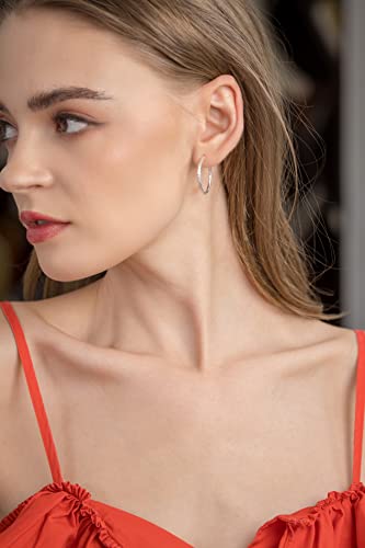 Sterling Silver Hoop Earrings for Women Girls 1 Inch, Diamond-cut Textured Design 2mm wide by 25mm Diameter