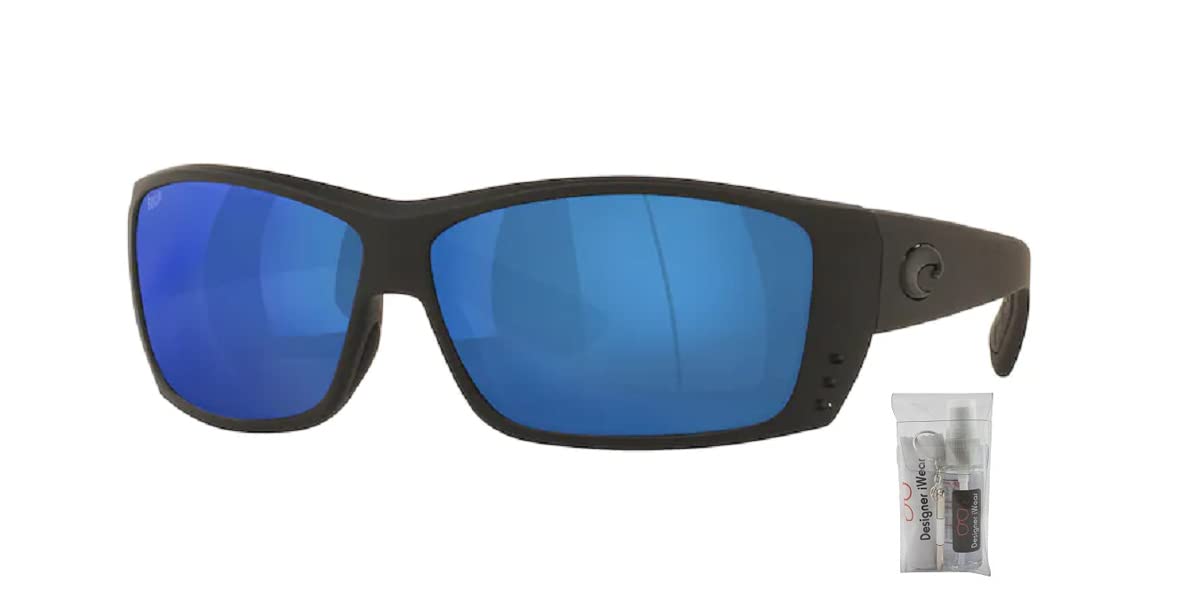 Costa Cat Cay 6S9024 902405 61MM 01 Blackout/Blue Mirror 580P Polarized Square Sunglasses for Men + Bundle With Designer iWear Kit