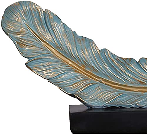 Resin Feather Sculpture Art Statue Feather Figurines Abstract Home Decoration for Wedding Party Bedroom Living Room Garden Office - Blue S
