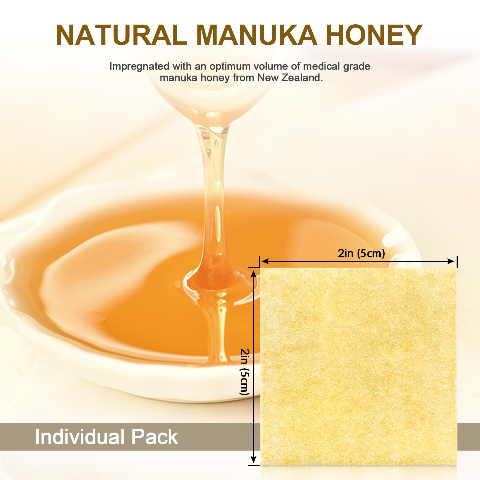 Ceeport Manuka Honey Calcium Alginate Wound Dressing, 2"x 2" High Absorbency Honey Wound Dressing with Calcium Alginate, Medical Grade Manuka Honey Wound Care Bandages Patches for Wounds(Pack of 10)