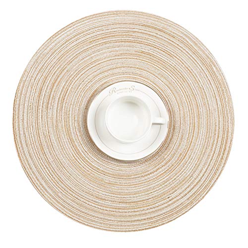 SHACOS Round Braided Placemats Set of 6 Washable 15 inch Round Placemats Kitchen Table Place Mats Round Table Mats (Beige, 6)