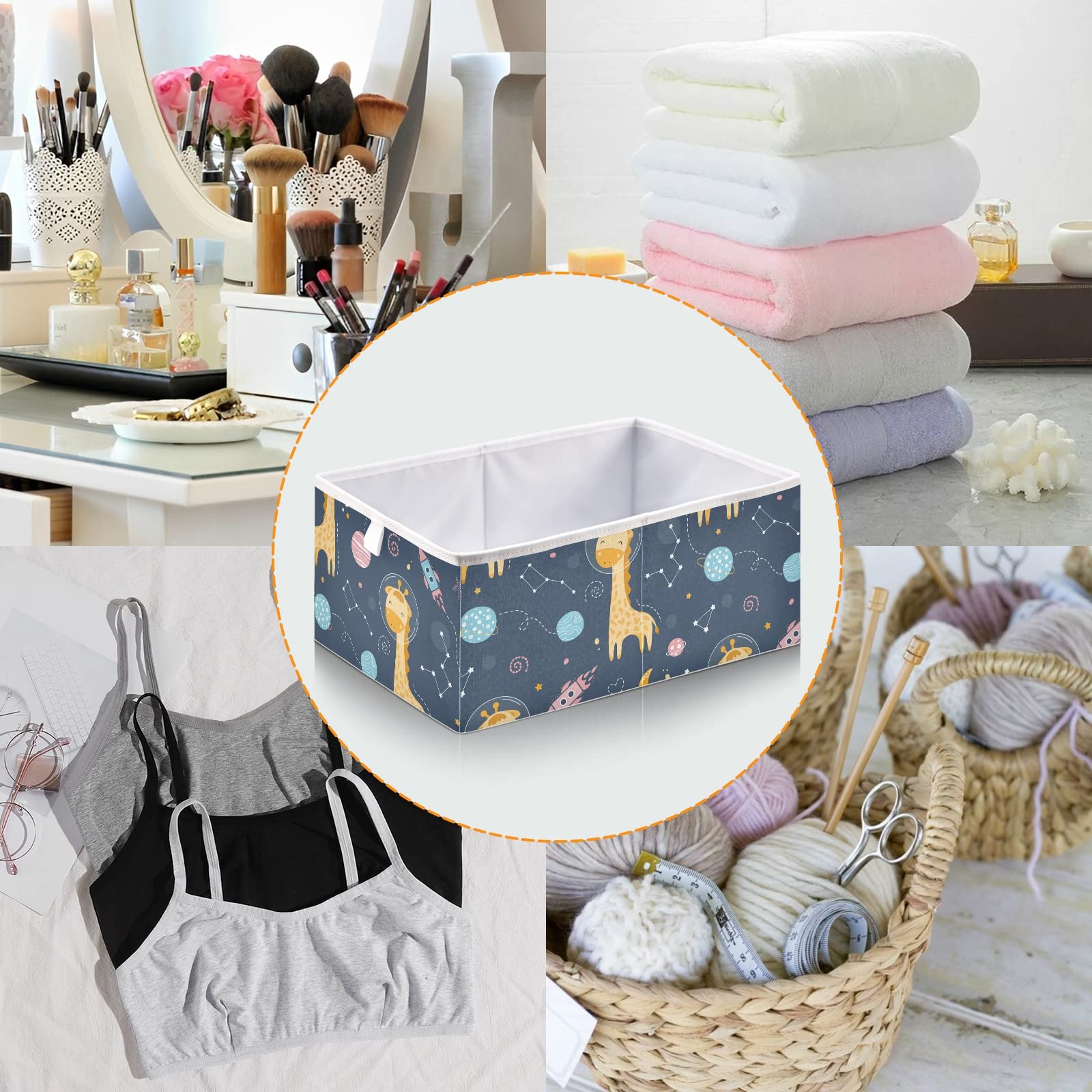 Cute Animals Giraffe Cube Storage Bin Collapsible Storage Bins Waterproof Toy Basket for Cube Organizer Bins for Kids Nursery Book Bathroom Closet Girls Boys - 11.02x11.02x11.02 IN