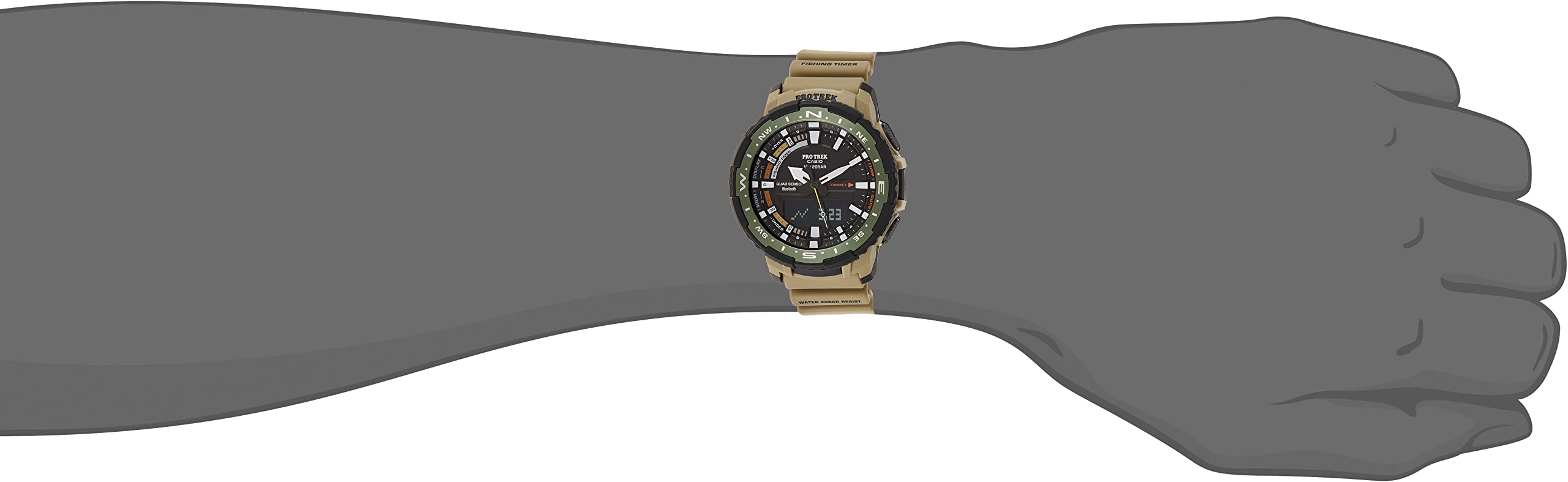 Casio Men's Pro Trek Bluetooth® Connected Angler Line Quartz Sport Watch with Resin Strap, Khaki, 22.5 (Model: PRT-B70-5CR)