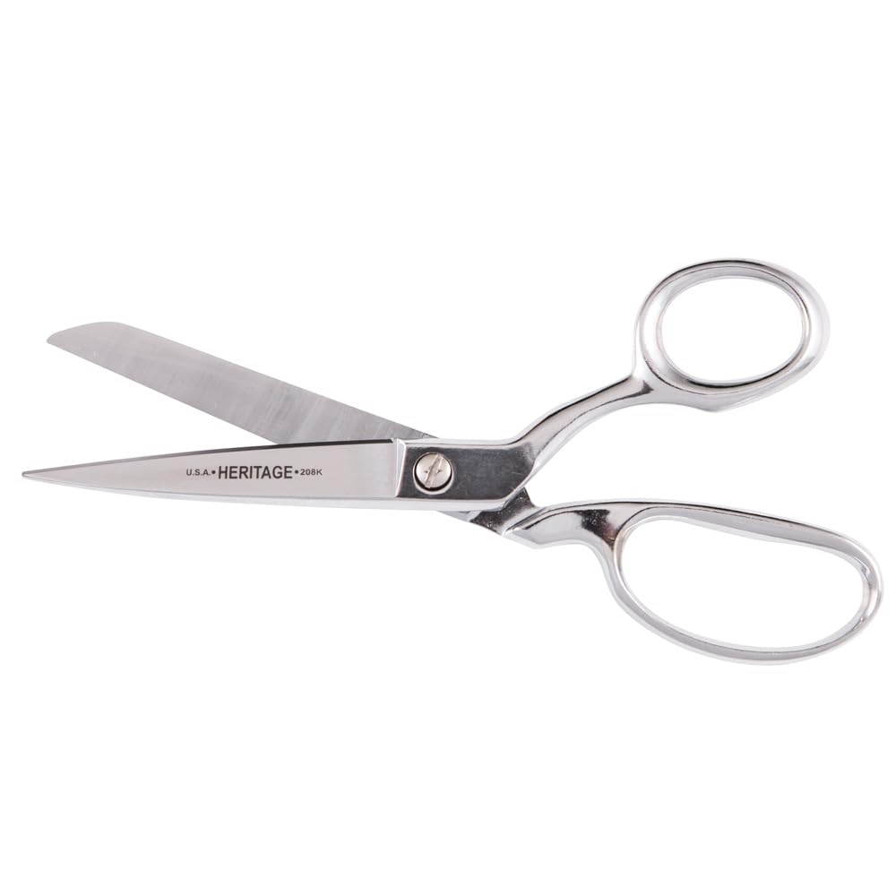 Klein Tools 208K Scissors, Made in USA, Bent Trimmer with Knife Edge for Easy Fabric Table Top Cutting, 8-Inch