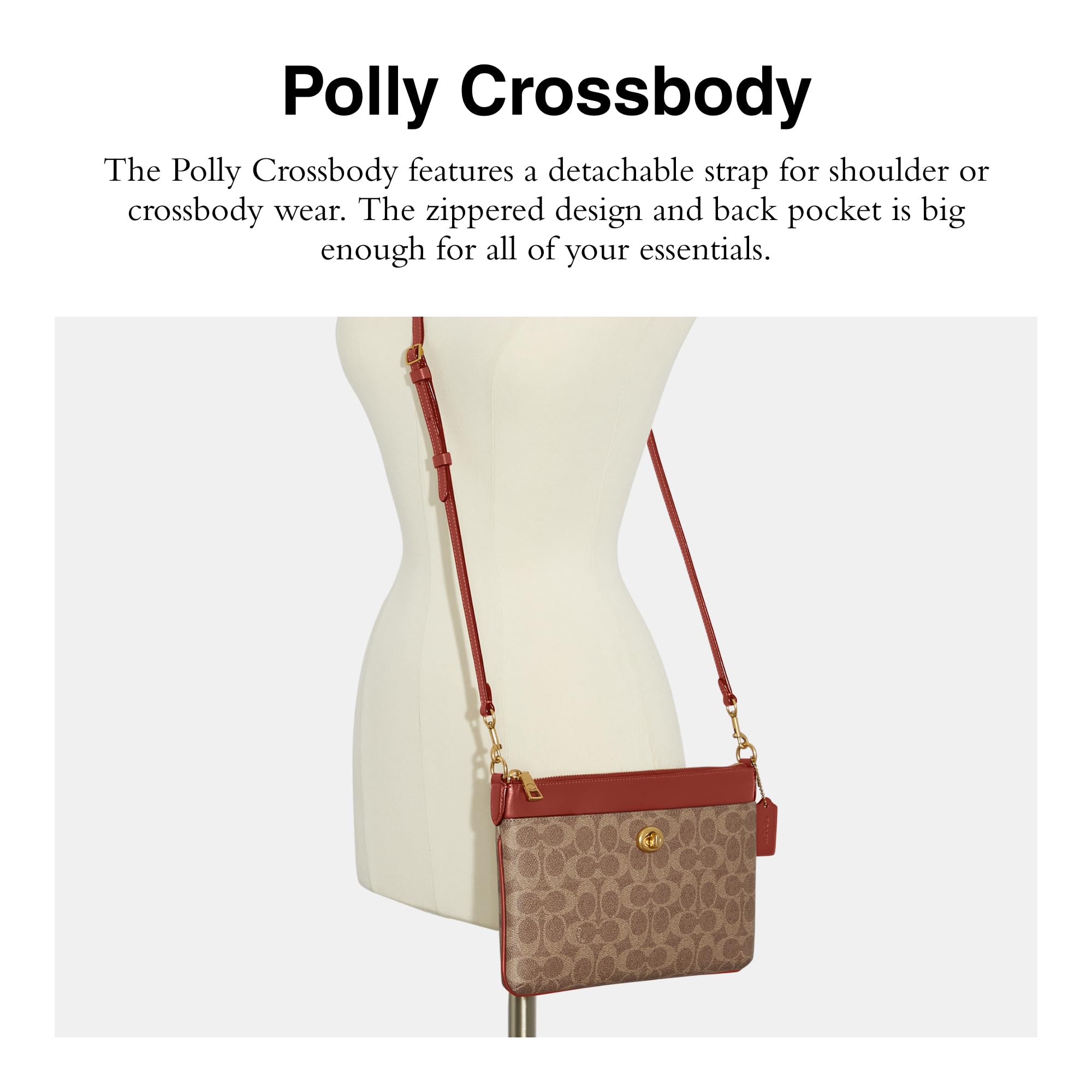 COACH Coated Canvas Signature Polly Crossbody, Tan Rust