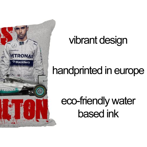 Lewis Hamilton Racer 2018 F1 Racing 44 Number Sequin Pillow Cover Gift, Magic Sequin Cushion Merchandise, Throw Home Decor, Merch 40 x 40 cm (No Insert)