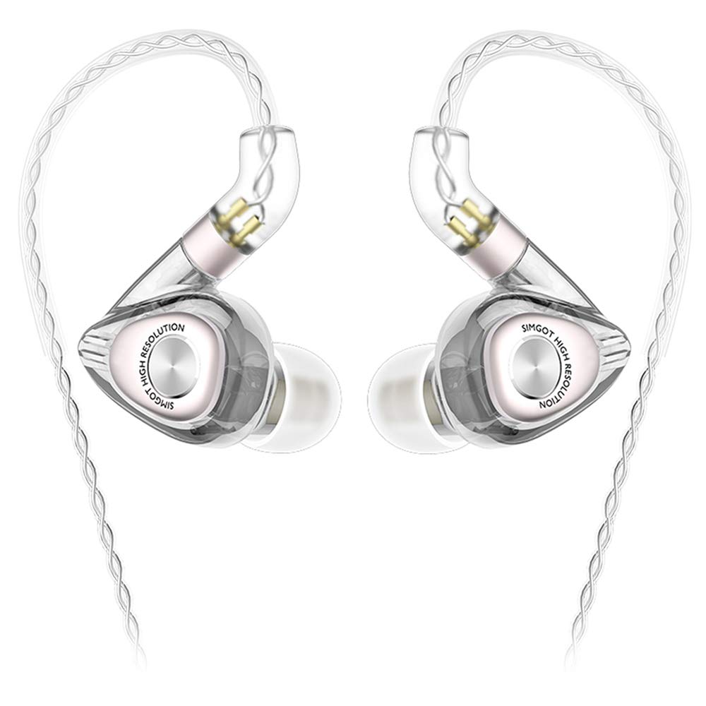 SIMGOT EM2 Hi-Res in Ear Monitor Headphones, Hybrid Balanced Armature Dynamic Driver IEM Earphones for Musician, Church, HiFi Wired Earbuds with Detachable Cable (Clear)
