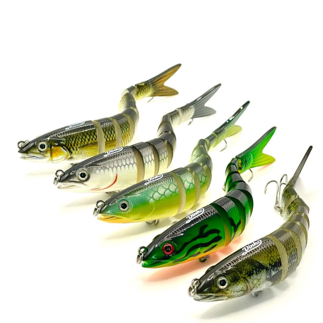 Dinks Segmented Fishing Lure with Lifelike Action, Freshwater and Saltwater 3D Jointed Fish Bait for Largemouth Bass, Pike, Salmon, and Walleye