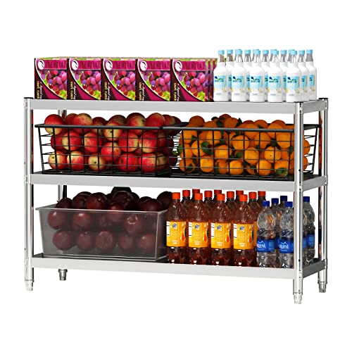 storage rack, 3Tier Shelf Adjustable Stainless Steel Shelves, Sturdy Metal Shelves Heavy Duty Shelving Units and Storage for Kitchen Commercial Office Garage Storage, 47L X 16W X 31.5H 660Lbs Total