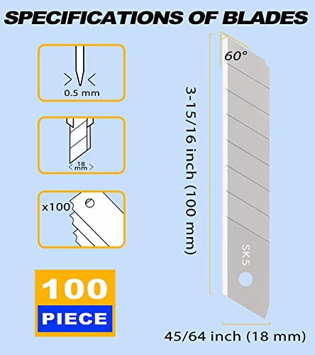 DOWELL 18mm Snap Off Blades SK5 Utility Knife Retractable Blades Box Cutter Blades (100pc)