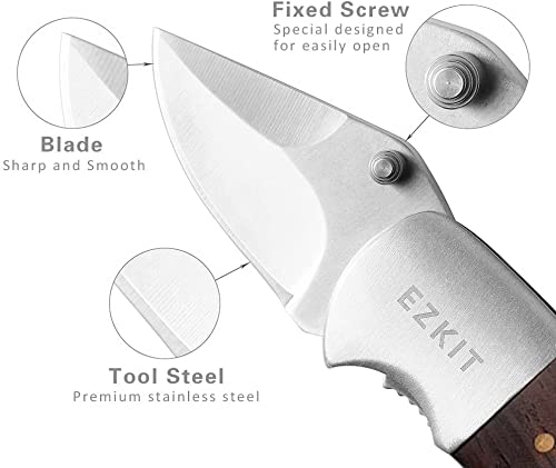 EZKIT Pocket Knife, Small Wood Handle 2in Blade Stainless Steel Everyday Carry Knife