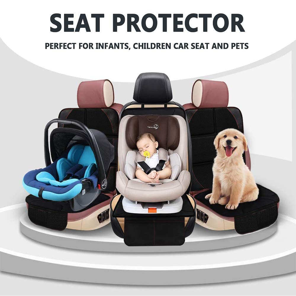Car Seat Protector + Back Kick Mat Organizer, Black - Waterproof Seat Cover Padding Protector Upholstery Premium Durable Construction Convertible Seat Cover Pad with Backseat Organizer for Baby