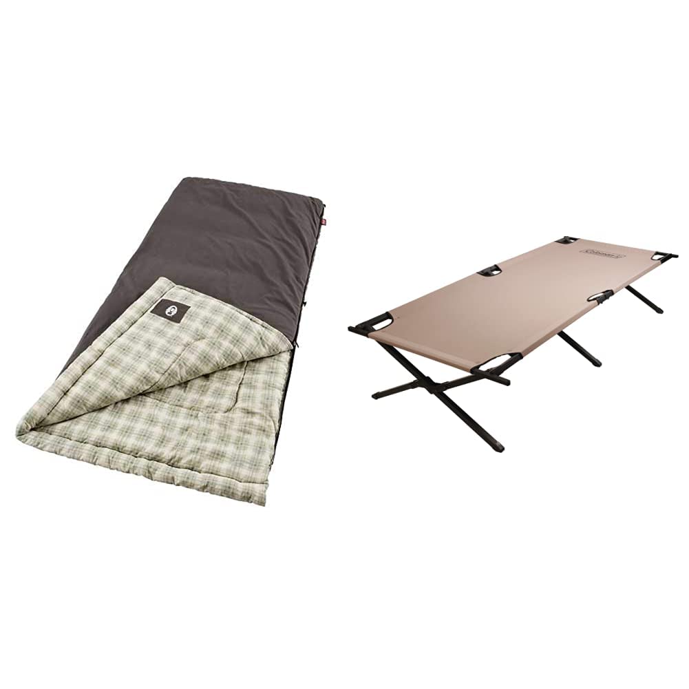 Coleman Big & Tall Sleeping Bag | 0°F Sleeping Bag | Heritage Cold-Weather Camping Sleeping Bag & 765353 Trailhead II Military Style Camping Cot