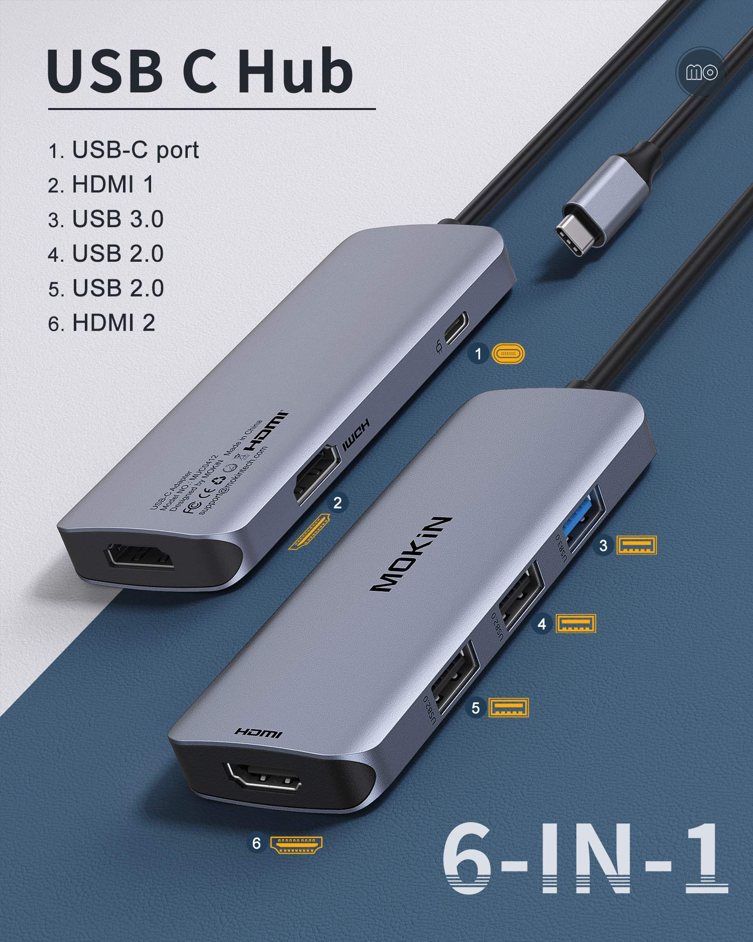 Docking Station USB C to Dual HDMI Adapter, USB C Hub Dual HDMI Monitors for Windows,USB C Adapter with Dual HDMI,3 USB Port,PD Compatible for Dell XPS 13/15, Lenovo Yoga,etc
