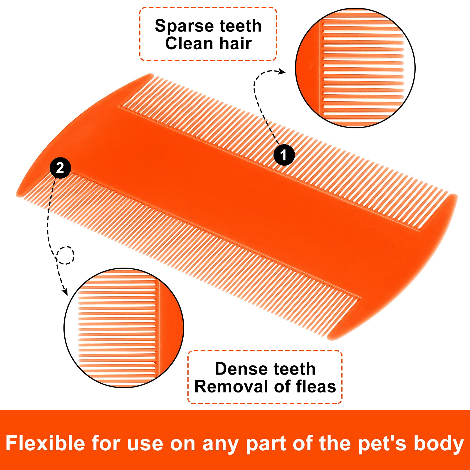 Molain, 12 Pieces Flea Lice Combs Cat Dog Grooming Comb, Double Side, Plastic, for Pet Owners, Unisex, All Hair Types, White, Green, Light Blue, Dark Blue, Orange, Pink