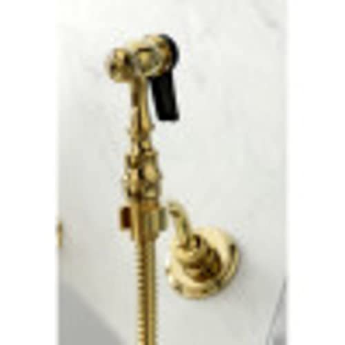 Kingston Brass KS1267AXBS Heritage 8-Inch Centerset Wall Mount Kitchen Faucet with Brass Sprayer, Brushed Brass