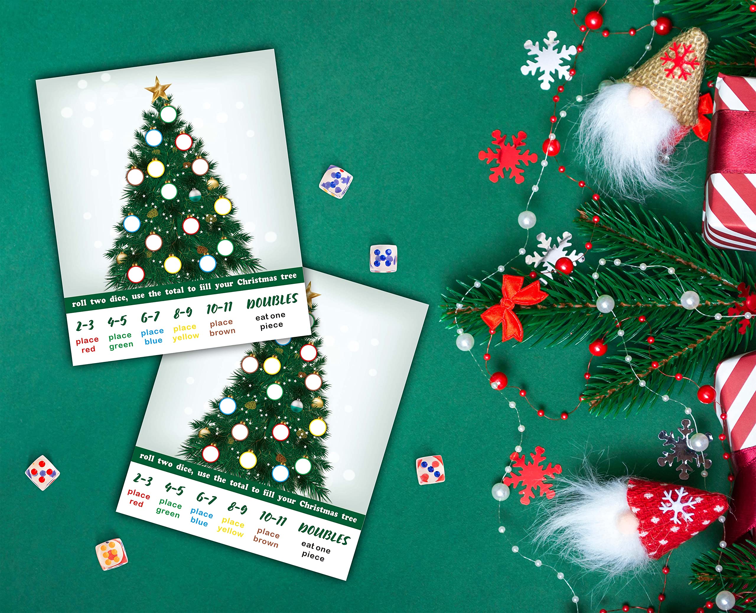Christmas Party Roll The Dice Game, Kids Table Game, 10 Play Cards 20 Transparent Dices - 5 x 6 inches(MMgame-A003)