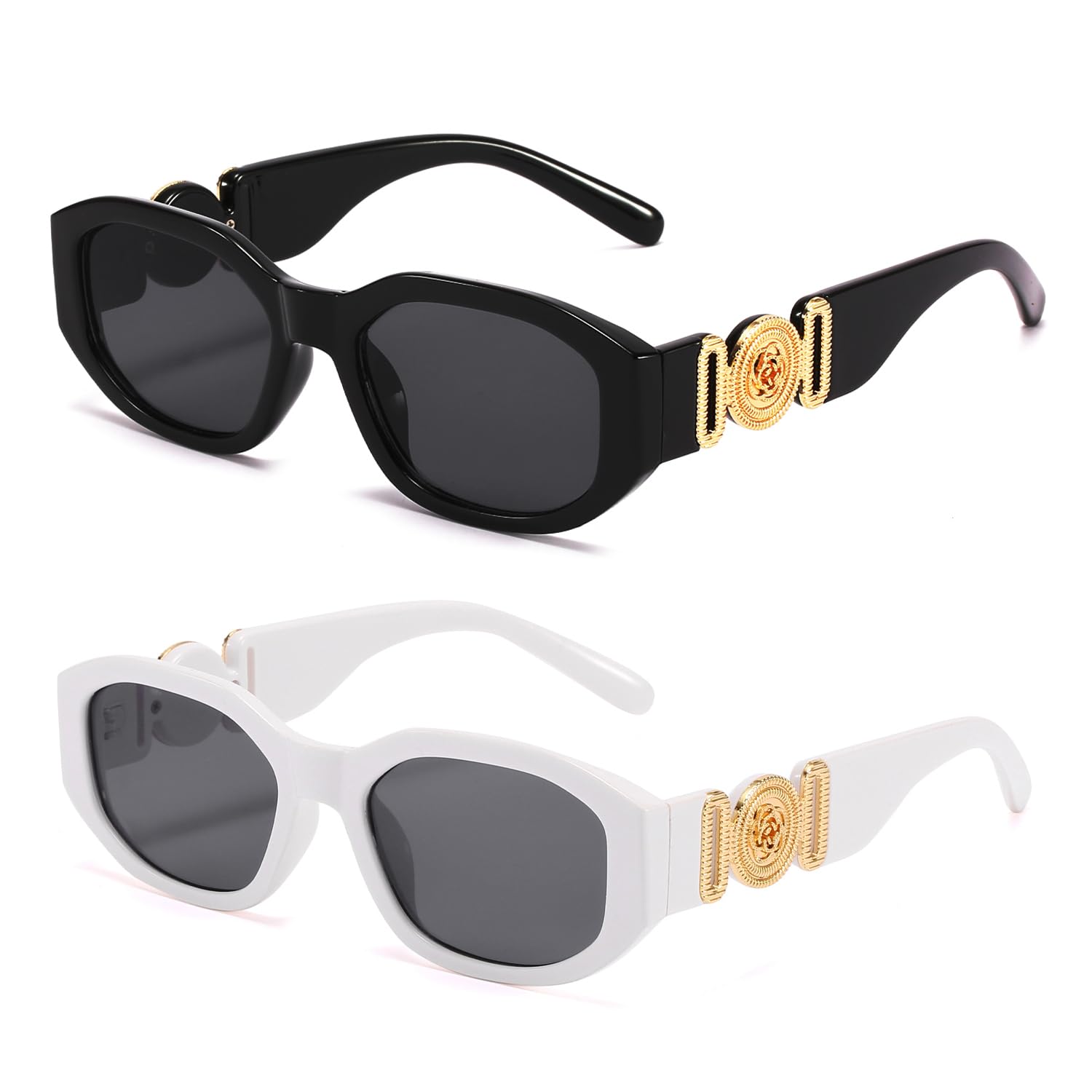 BUTABY Rectangle Sunglasses for Women Retro Driving Glasses 90’s Vintage Fashion Irregular Frame UV400 Protection Black & White