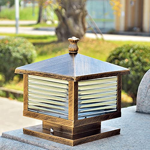 JSBDPHW Outdoor Post Light Lamps Courtyard Wall Waterproof Column Light Glass Lampshade Wrought Iron E27 Post Light Villa Gate Base Landscape Light