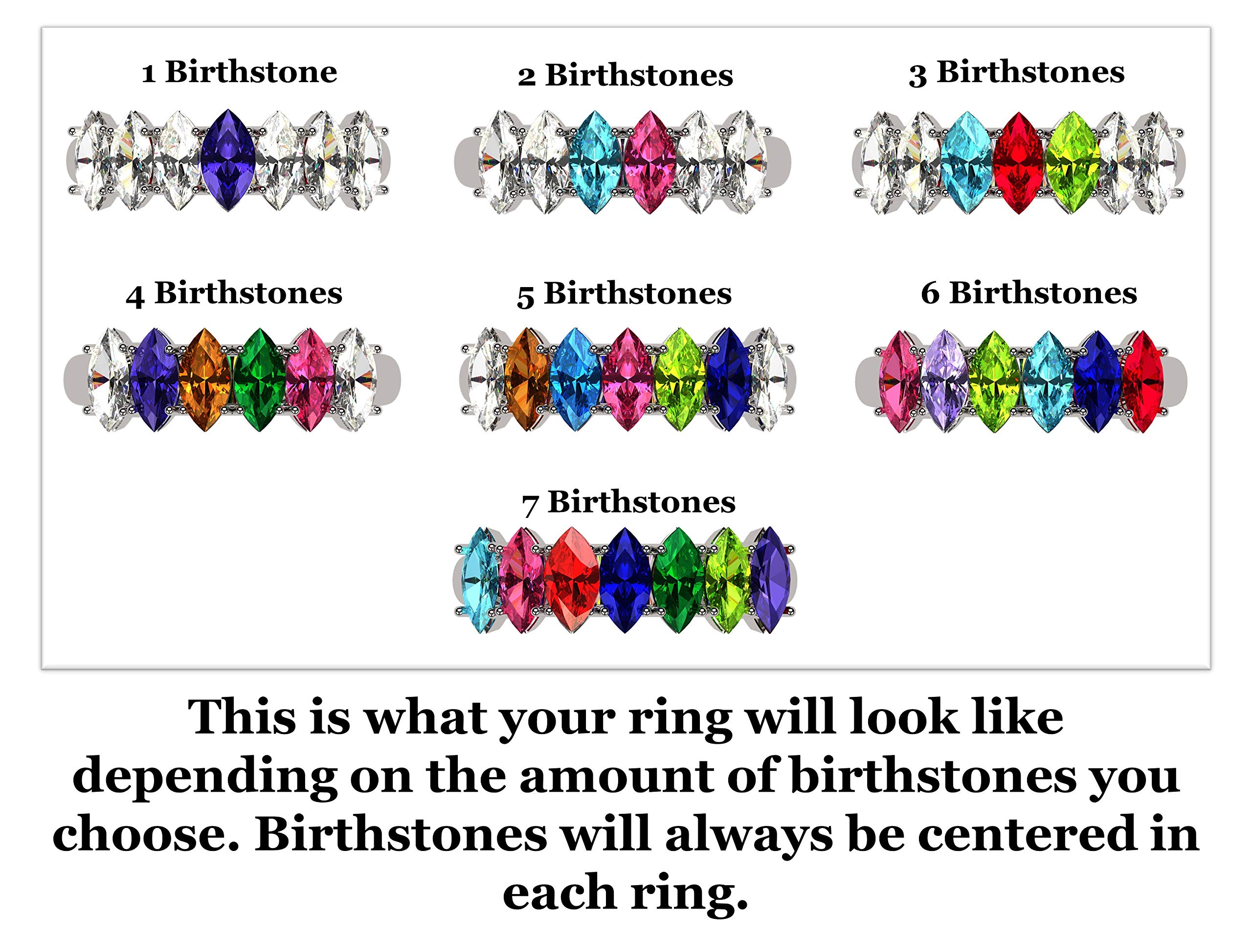 Central Diamond Center Marquise Cut Lucita Mothers Birthstone Ring w/ 1 to 7 Simulated Birthstones - Sterling Silver-Size 9