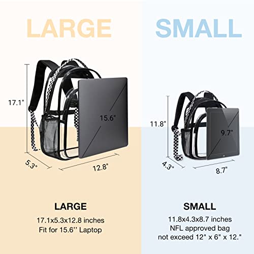 LIGHT FLIGHT Large Clear Backpack with Reinforced Padded Straps Heavy Duty PVC Transparent Backpack See Through Bookbags for Work,Travel, Black