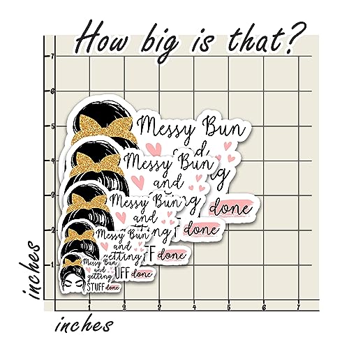 Miraki Messy Bun And Getting Stuff Done Stickers, Teacher Stickers, Funny Stickers, Water Assitant Die-Cut Vinyl Funny Decals for Laptop, Phone, Water Bottles, Kindle Sticker