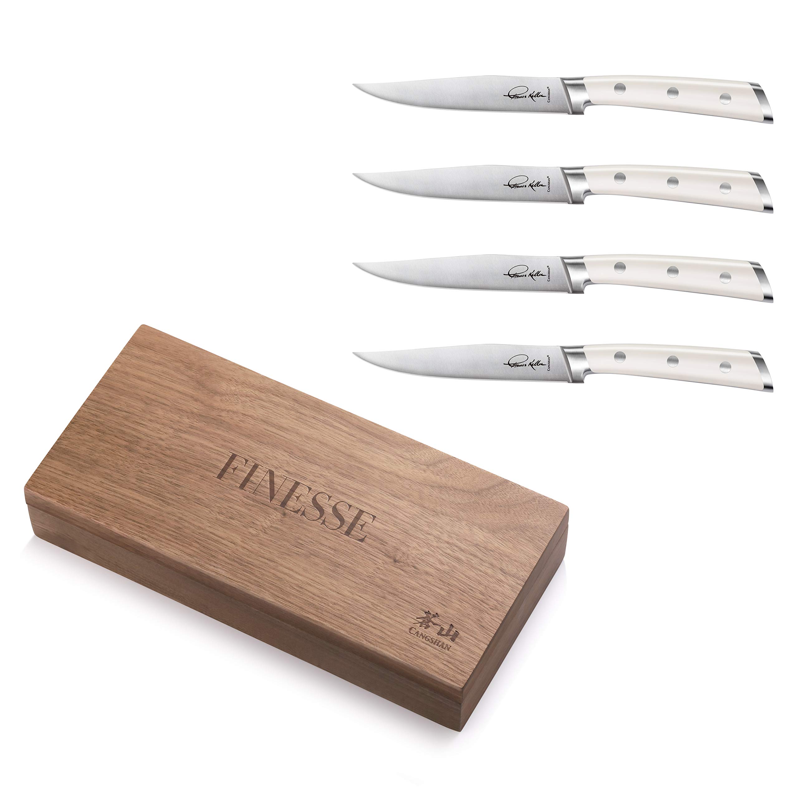 Cangshan | Thomas Keller Signature Collection 4-Piece Forged Straight Edge Steak Knife, Walnut Box