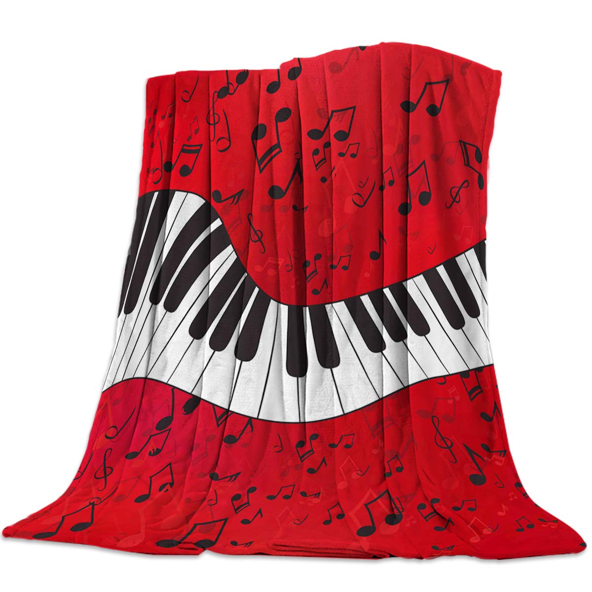 Love - Home Cozy Flannel Blanket for Couch/Bed/Office/Travel 40 x 50 Inches, Piano Key Music Notes Red Background - Luxury Soft Warm Throw Blanket for Children/Parents