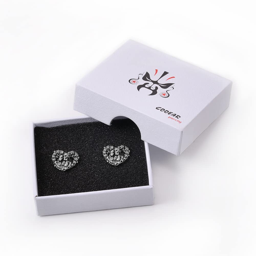 COOEAR Heart Ear Plugs Stainless Steel Tunnels Flared Shape Gauges Skull Stretcher Expander Earrings Size 0g to 1 inch.