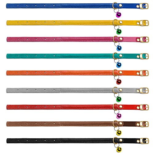 Murom Rolled Leather Cat Collar with Elastic Strap Safety Adjustable Pet Collars for Cats Kitten Yellow Red Pink Blue Orange Brown Gray (Brown)