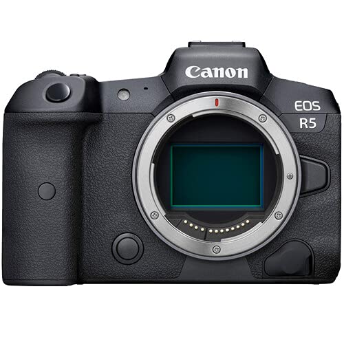 Canon EOS R5 Full Frame Mirrorless Camera with RF 24-105mm STM Lens & 75-300mm f/4-5.6 III Lens, Accessories Including: 2X 64GB Cards, LED Video Light, Microphone, Extra Battery, Case (Renewed)