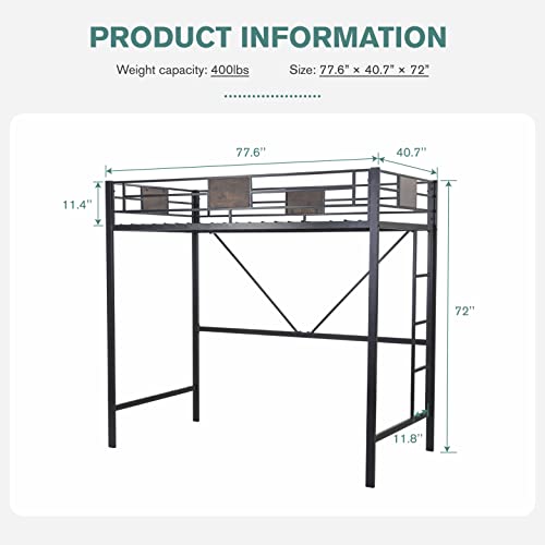 MUTICOR Twin Size Loft Bed Frame with Fully Enclosed Guardrail, Removable Ladders, Saving Space, No Springs, No Noise, No Shaking, Black