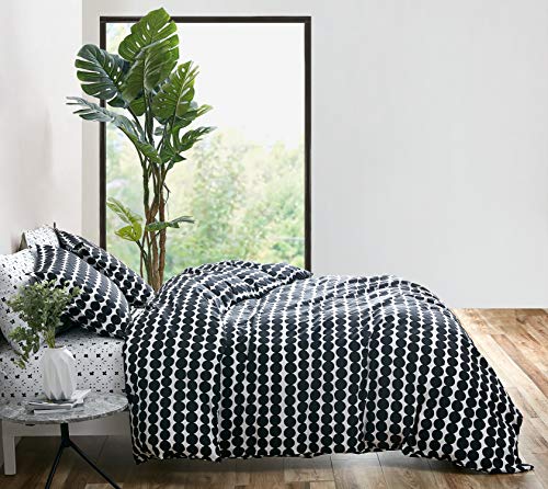 MARIMEKKO - King Duvet Cover Set, Cotton Bedding with Matching Shams & Button Closure, All Season Home Decor (Rasymatto Black, King)