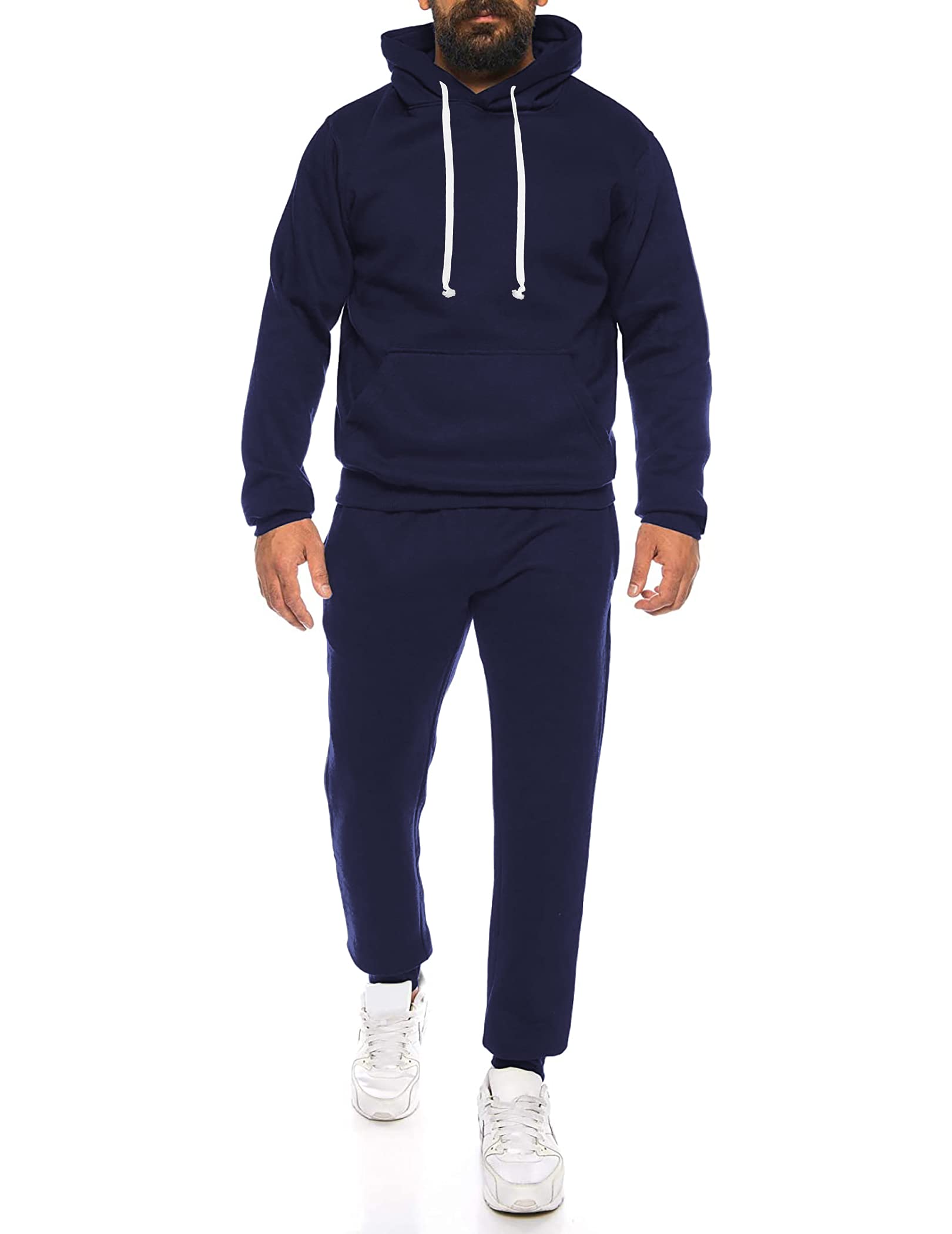 COOFANDY Men's Tracksuit Hooded Athletic Sweatsuits Lined Fleece 2 Piece Outfit (Navy,XL)