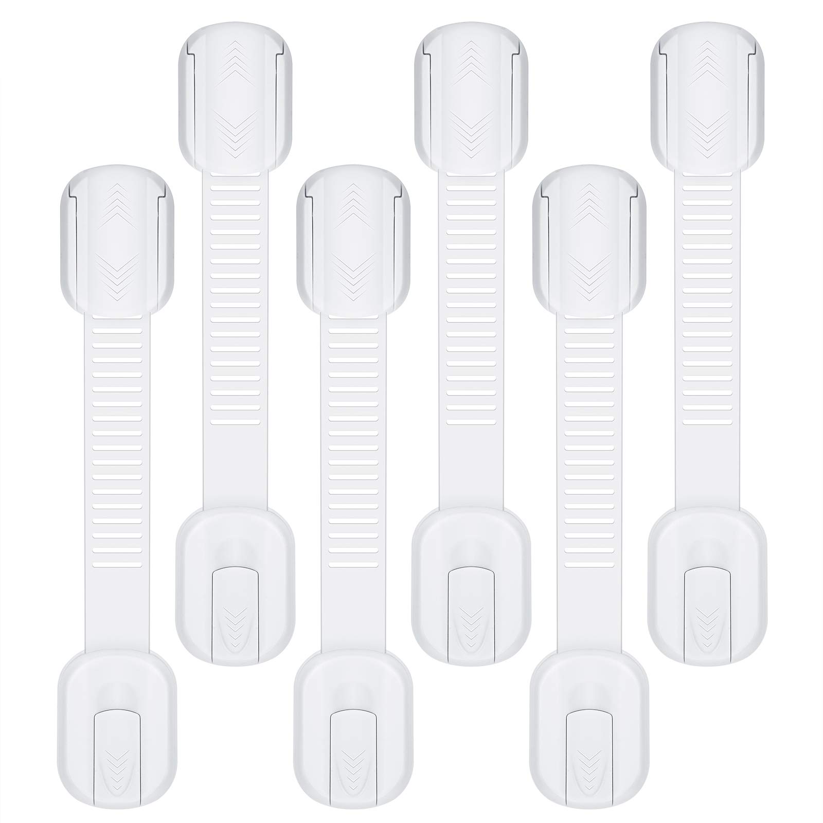 Child Safety Cabinet Locks (6 Pack) Adhesive Furniture Latches for Baby Proofing Cabinets, Drawers, Appliances, Toilet Seat, Fridge, Oven & More,No Tools or Drilling - Adjustable Strap