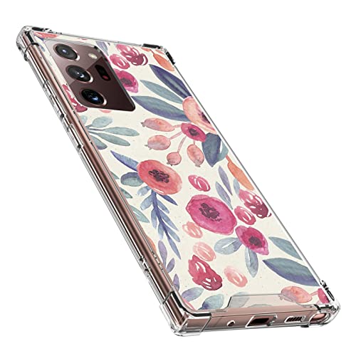 Cell Phone Case for Samsung Galaxy Note 20 Ultra (2020) 6.9" with Pink Flowers Art Pattern Design, Transparent Frame with Bumper Slim Protective Case for Samsung Galaxy Note 20 Ultra 5G