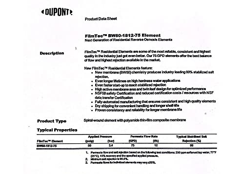 Dow FilmTec, BW60-1812-75 75 GPD TFC Membrane for Undersink Reverse Osmosis (RO) System (Replaces Model TW30-1812-75)