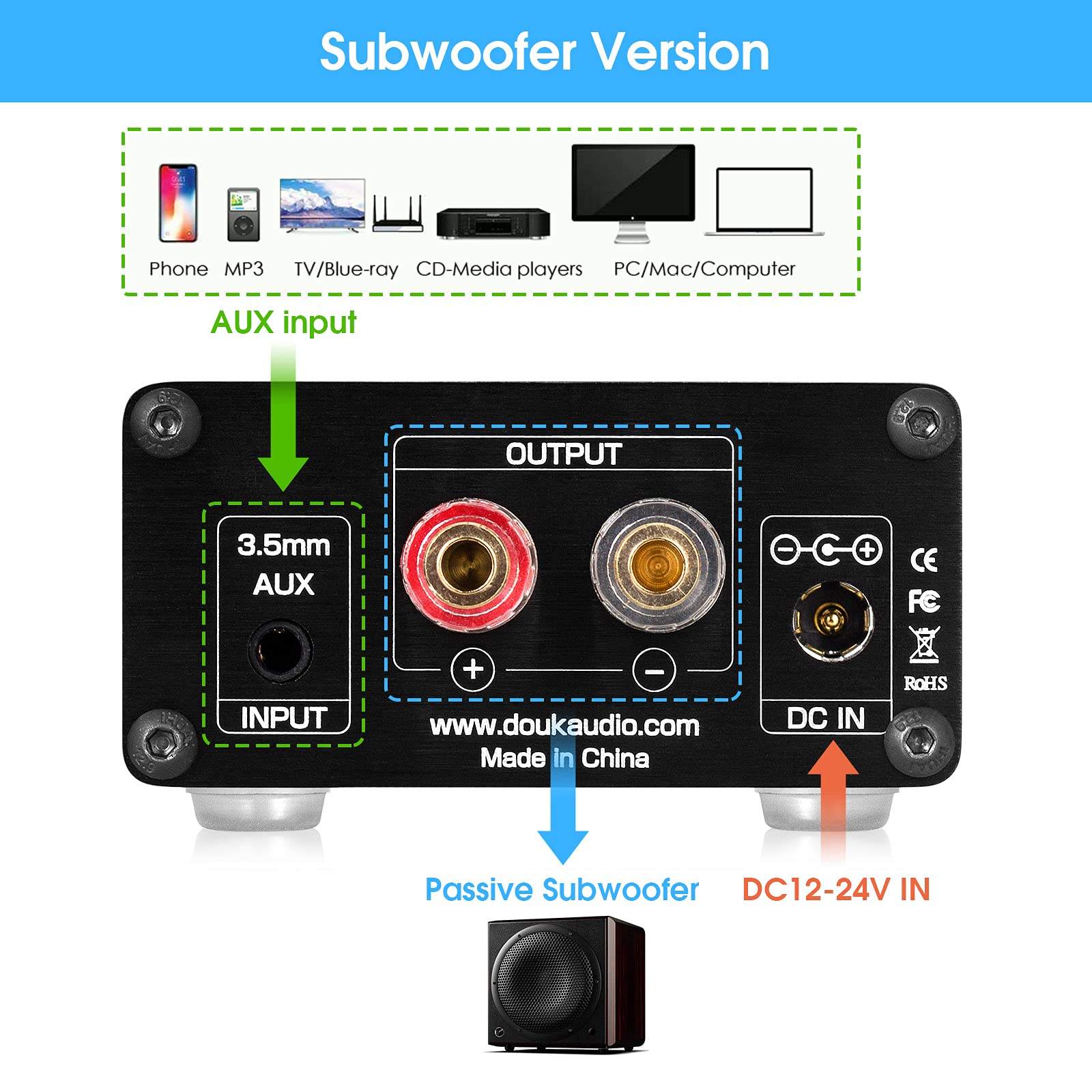 Nobsound 100W Subwoofer Digital Power Amplifier Audio Mini Amp (Black)