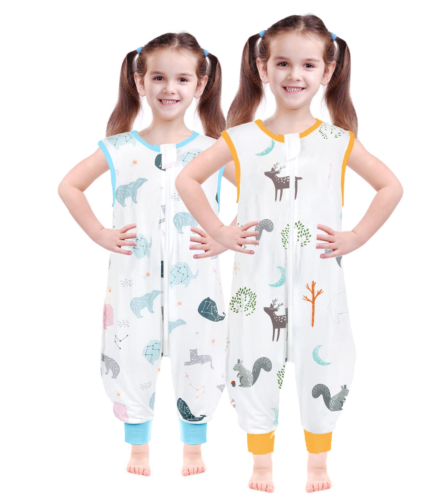 Reinewol Toddler Sleepsack,TOG 1.0 Sleep Bag with Feet,Baby Sleeveless Sleep Sack with Zipper 2-Pack(Multicolor, Large)
