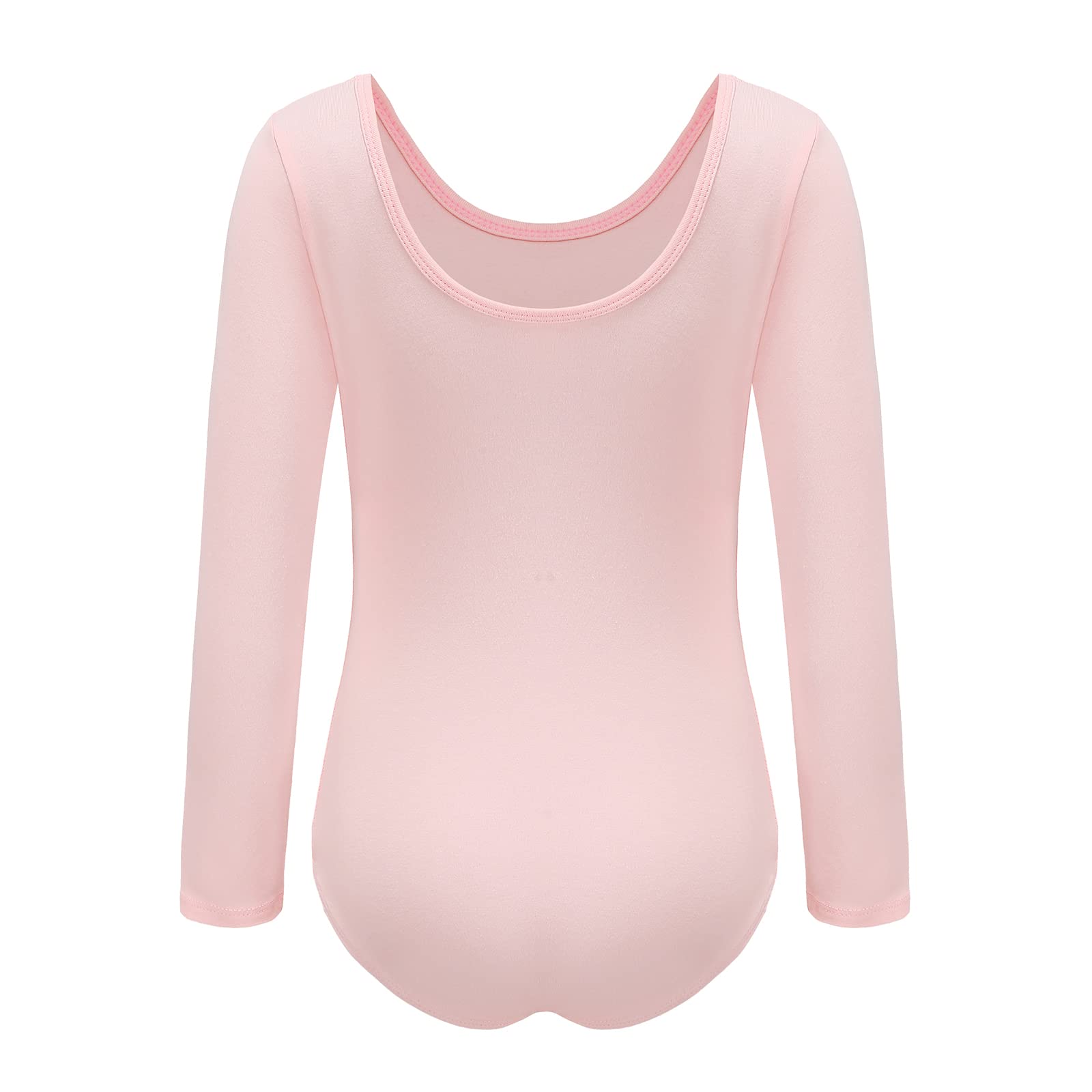 DKZSYIM Team Basic Long Sleeve Dance Leotard For Toddler Girls, AM0019-Light Pink, 8-9 Years