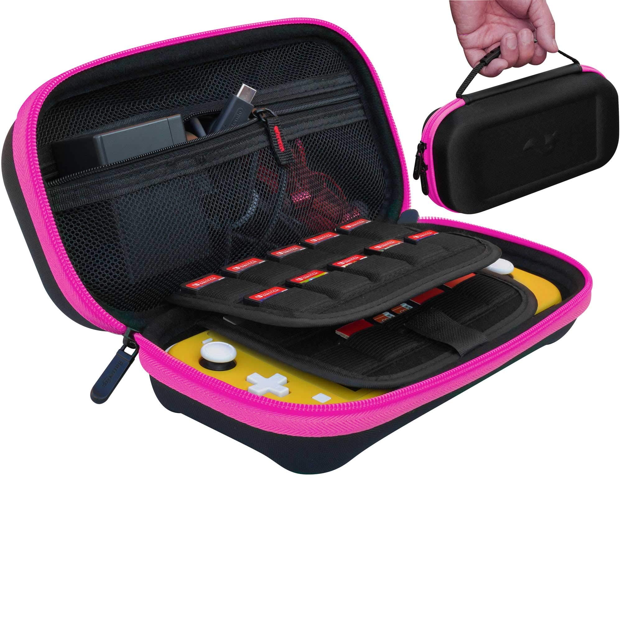 ButterFox Large Carrying Case for Nintendo Switch Lite, Fits Charger, Compatible with Hori Duraflexi Protector, Large Storage Pouch for Switch Lite Accessories (Pink/Black)